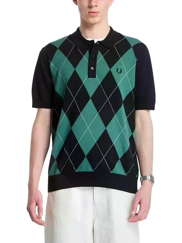 Fred Perry Argyle Knitted Polo Shirt - Black