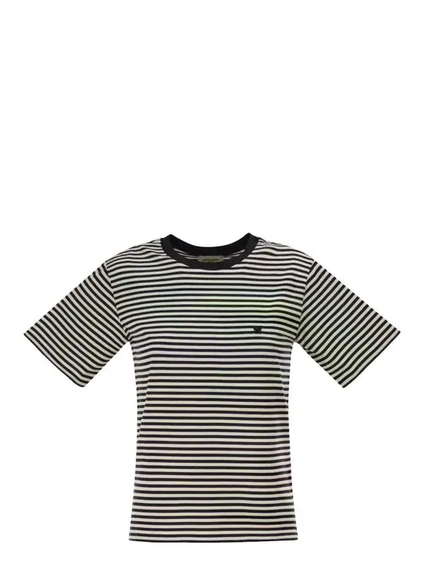 Max Mara Striped Embroidered Butterfly Logo T-shirt - Black