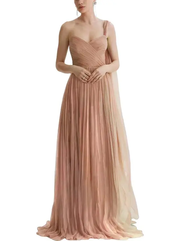 FRAMBOISE Draped Silk Maxi Gown - Pink