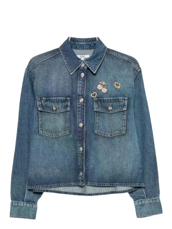 Maje Embellished Denim Shirt - Blue