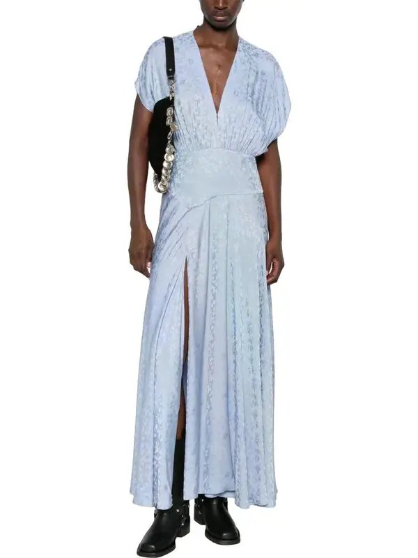 Maje Floral Jacquard V-neck Maxi Dress - Blue