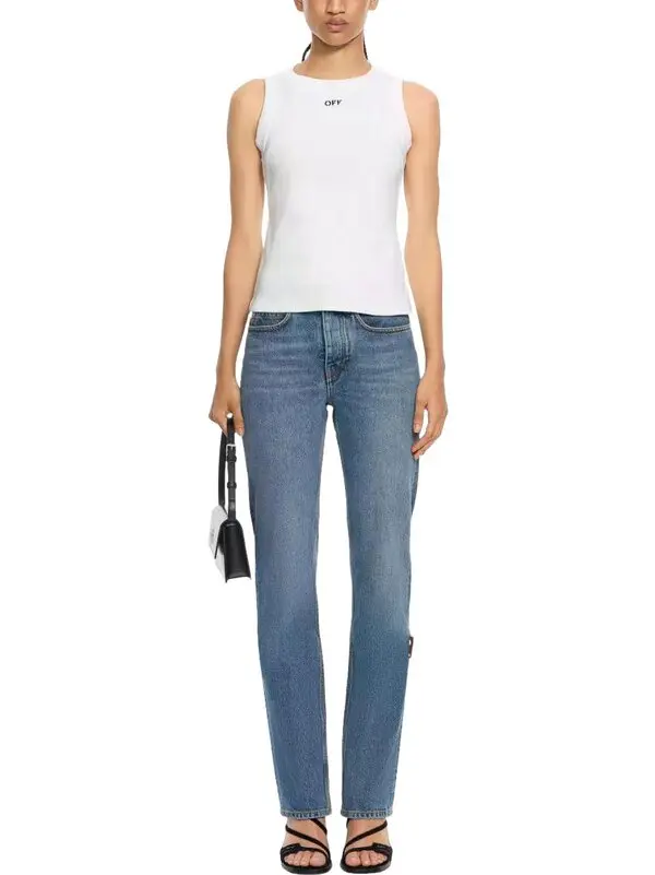 Off-White Ribbed Logo Print Sleeveless Top - White