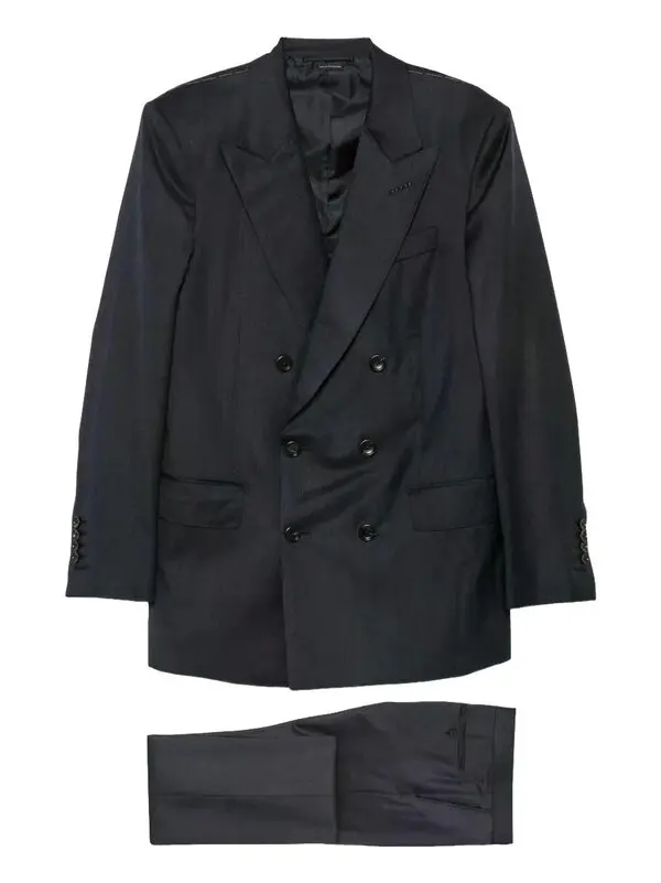 TOM FORD Herringbone Double-breasted Suit - Blue