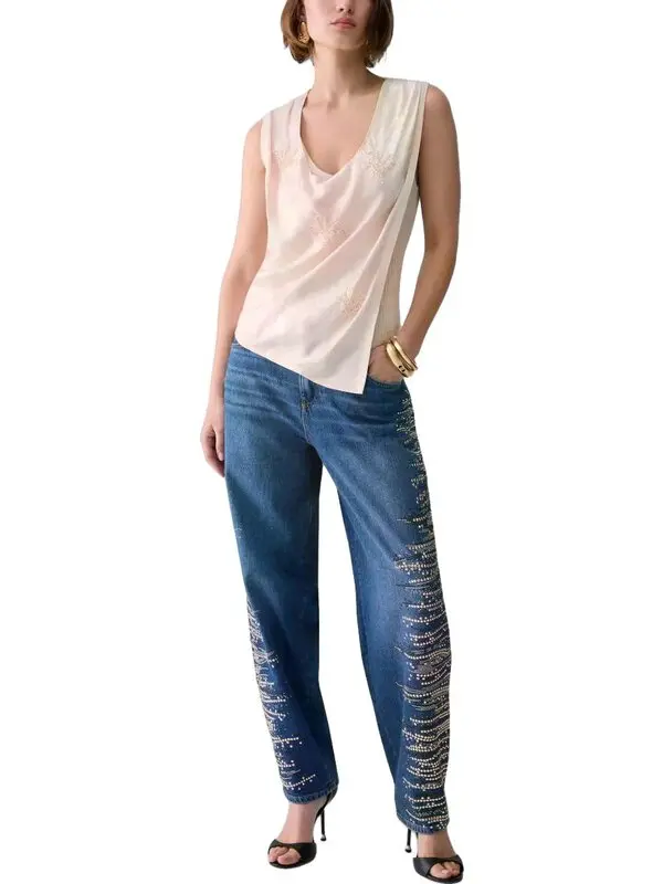 Liu Jo Embellished Jacquard Insert Top - Neutrals