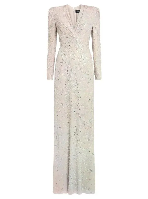 Jenny Packham Embellished V-neck Maxi Dress - Neutrals