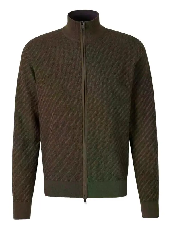 Brioni Trama Weave Zip-through Cardigan - Brown