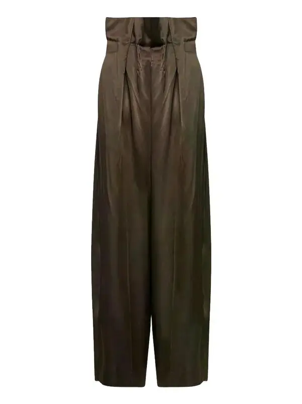 Khaite Silk Paperbag Waist Pleated Wide Leg Trousers - Brown