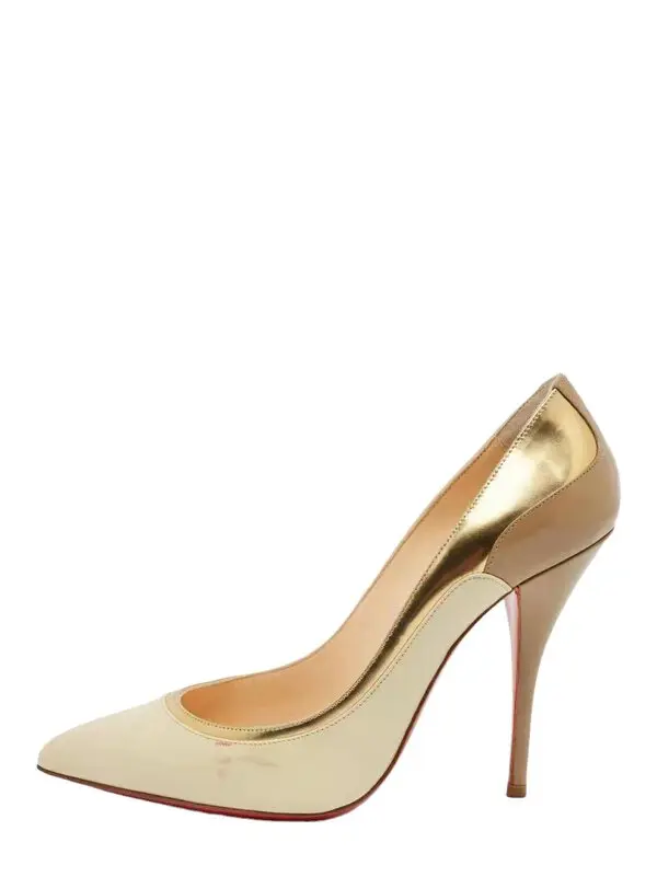 CHRISTIAN LOUBOUTIN Beige Leather Patent Finish Pointed Toe Pumps - Neutrals