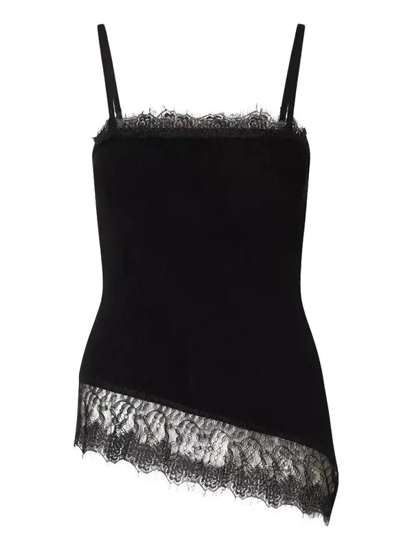 Liu Jo Asymmetric Knit Top With Lace Details - Black