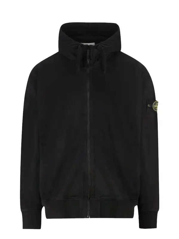 Stone Island Logo-patch Zip-up Hoodie - Black