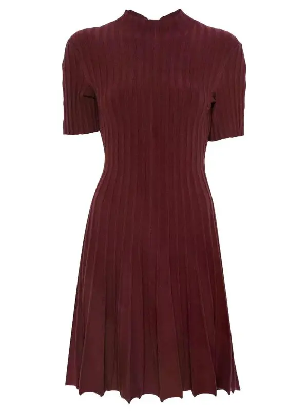 Maje Ribbed Knit Midi Dress With Funnel Neck And Gold-tone Hardware - Red
