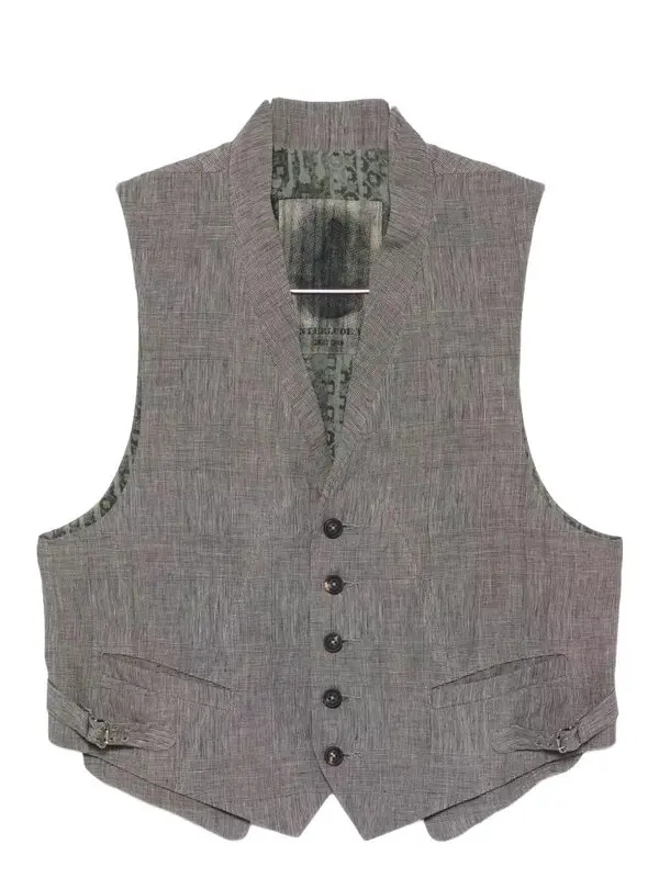 ZIGGY CHEN Prince Of Wales Pattern V-neck Waistcoat - Grey