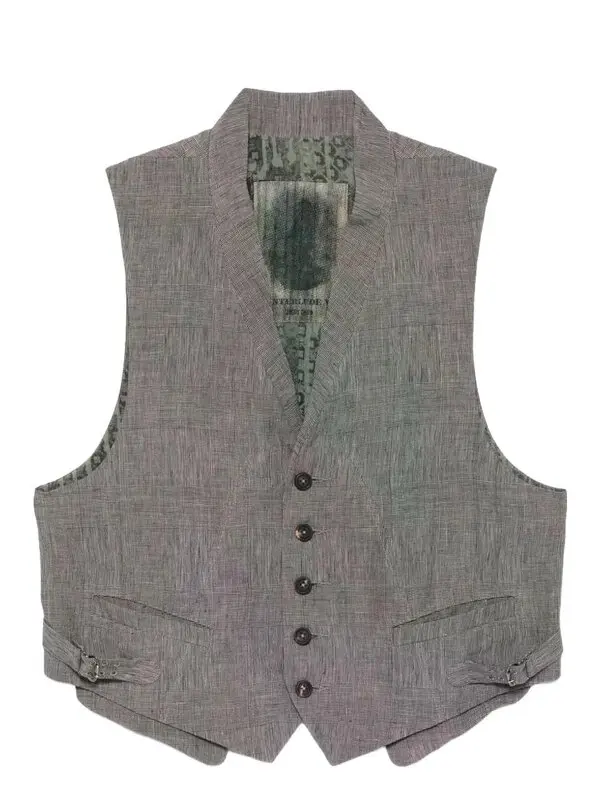 ZIGGY CHEN Prince Of Wales Pattern V-neck Waistcoat - Grey