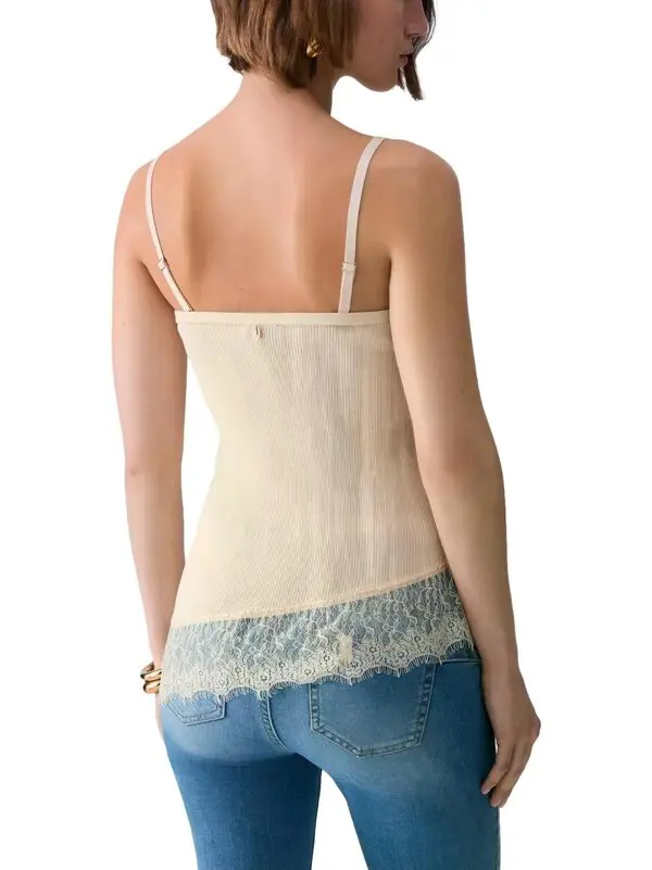 Liu Jo Asymmetric Knit Top With Lace Details - Neutrals