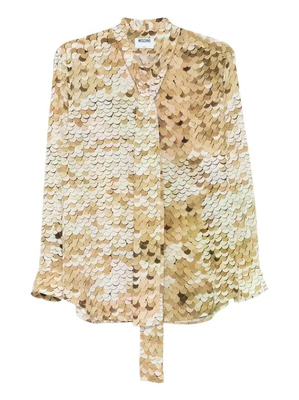 Moschino Print Detail Pussy-bow Shirt - Neutrals