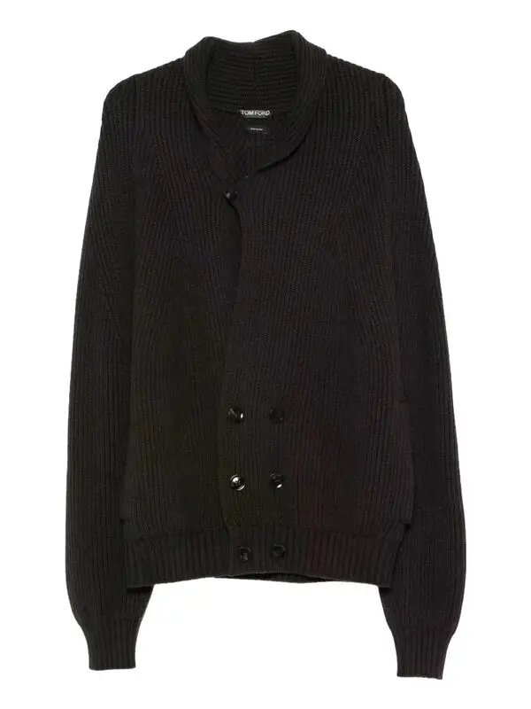 TOM FORD Ribbed Knit Shawl Collar Cardigan - Grey