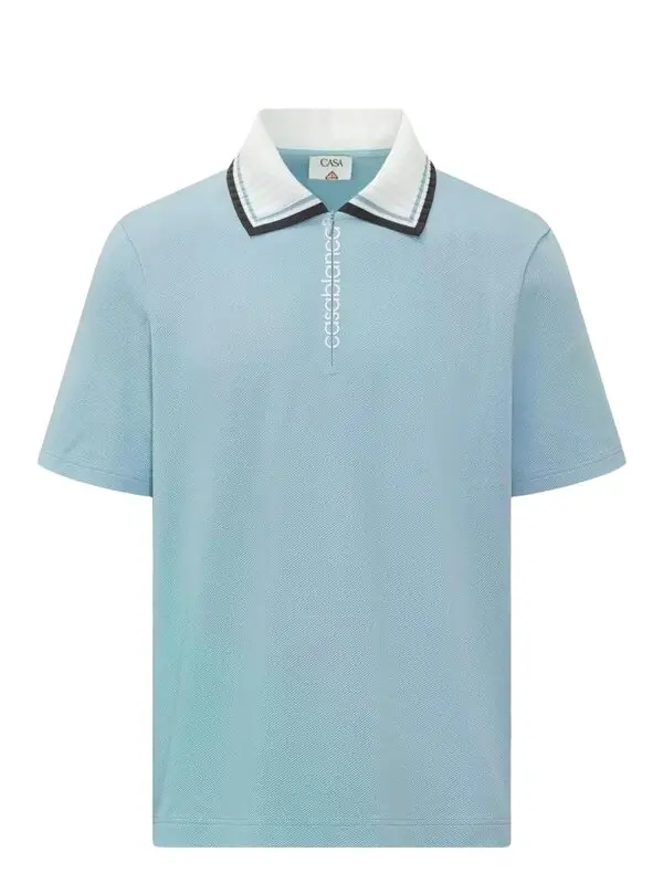 Casablanca Zip-up Piqué Polo Shirt - Blue