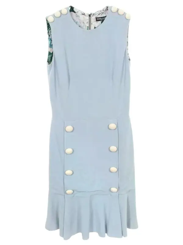 Dolce & Gabbana Sleeveless Midi Dress With Button Embellishments And Ruffled Hem - Blue