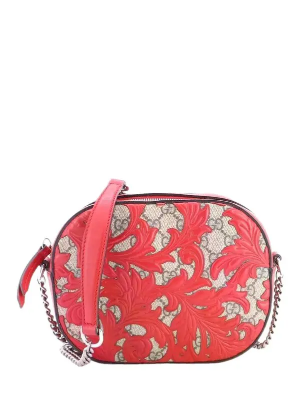 Gucci Chain Arabesque Gg Coated Canvas With Leather Mini Crossbody Bag - Brown