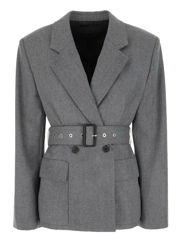 LANVIN Belted Double-breasted Blazer - Grey