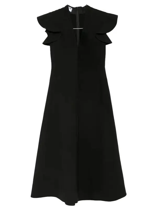 Moschino V-neck Midi Dress With Ruffled Sleeves - Black