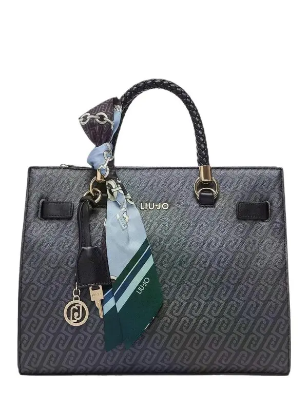 Liu Jo Monogram Satchel Bag With Scarf Detail - Black