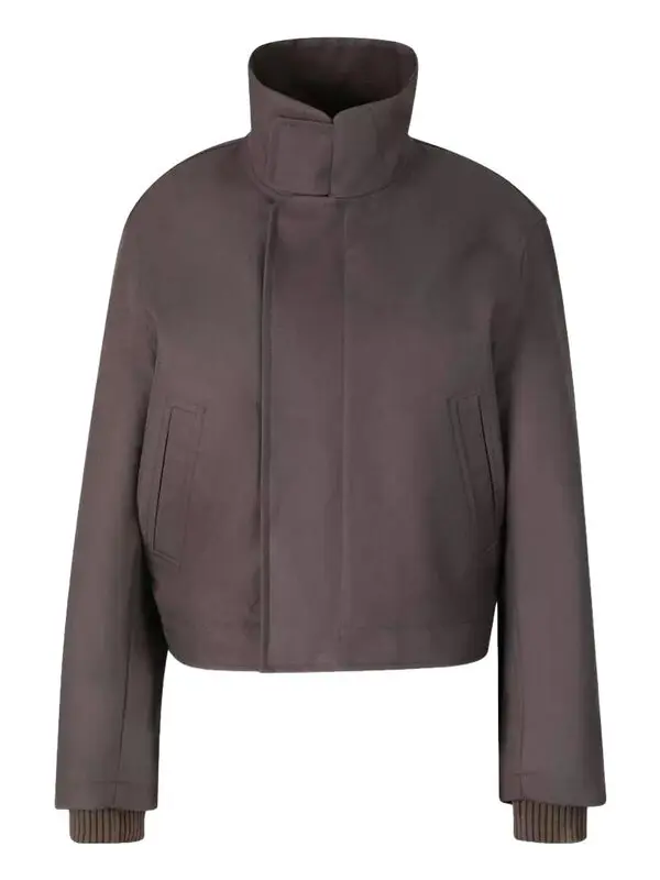 Victoria Beckham High-neck Zip-up Jacket With Ribbed Trim - Brown