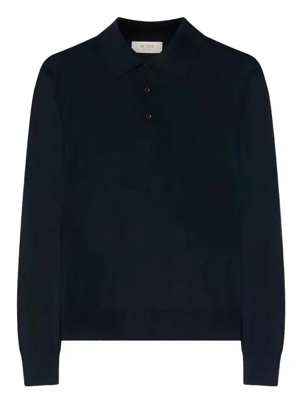 RETORI Knitted Long-sleeve Polo Shirt - Blue