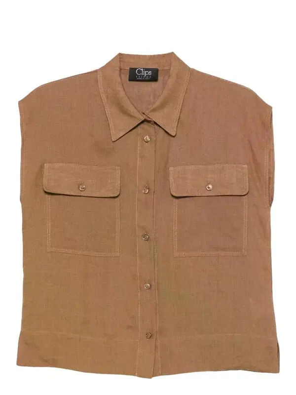 CLIPS Sleeveless Flap-pocket Shirt - Brown