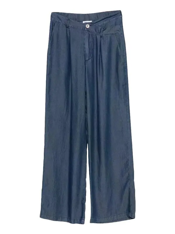 CLIPS Wide-leg Pleated Trousers With Button Fastening - Blue