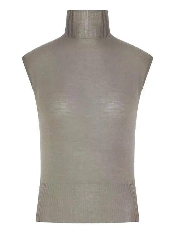 Rick Owens Ribbed Knit Sleeveless Turtleneck Top - Neutrals