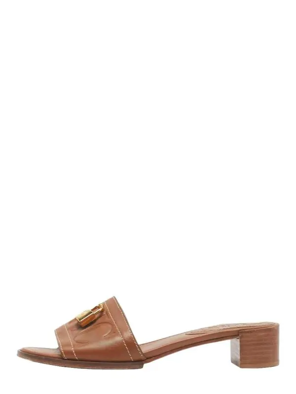 Carolina Herrera Leather Logo Embossed Heeled Sandals - Brown
