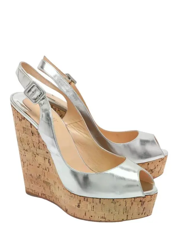 CHRISTIAN LOUBOUTIN Tone Leather Peep-toe Wedge Sandals - Silver