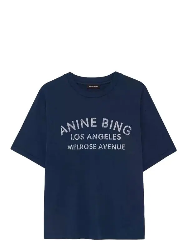 ANINE BING Cade Logo Detail Short Sleeve T-shirt - Blue
