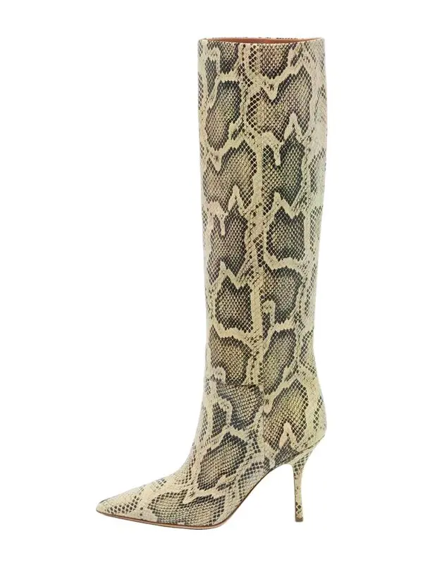 Paris Texas Croc-embossed Knee-high Stiletto Boots - Neutrals