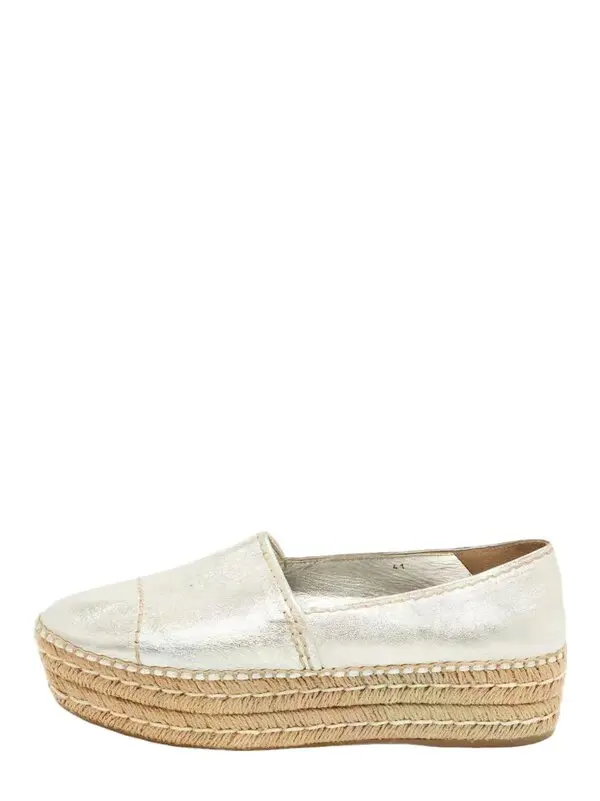 Prada Leather Platform Espadrilles - Silver