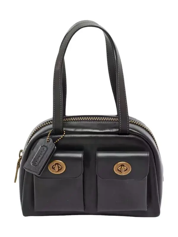 COACH Twin Turnlock Leather Satchel Bag - Black