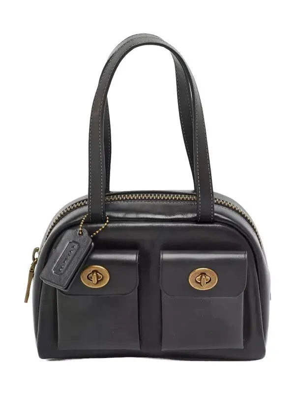 COACH Twin Turnlock Leather Satchel Bag - Black