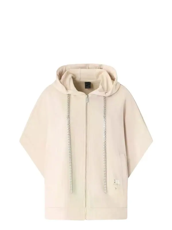Pinko Short-sleeve Zip-up Hoodie With Chain Drawstrings - Neutrals