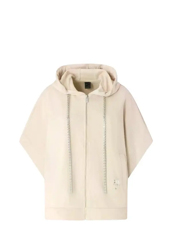 Pinko Short-sleeve Zip-up Hoodie With Chain Drawstrings - Neutrals