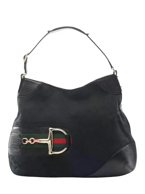 Gucci Gg Canvas Horsebit Web Shoulder Bag - Black