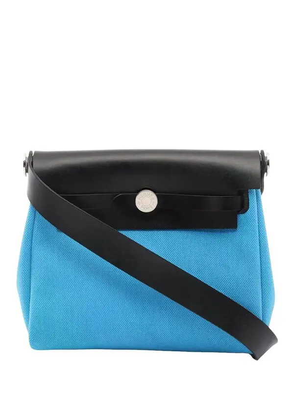 Hermès Herbag Zip 20 Crossbody Bag In Military Toile And Vache Hunter - Blue