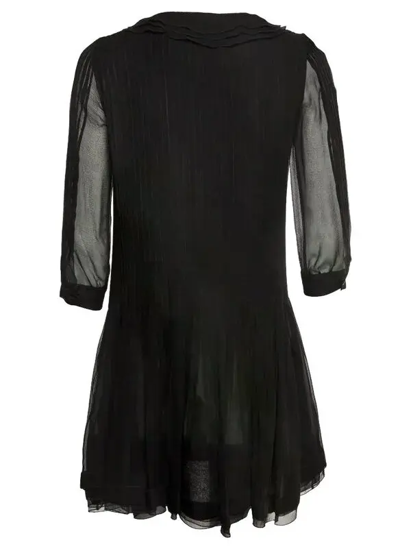 Chloé Pleated Silk Mini Dress With Ruffled Collar - Black