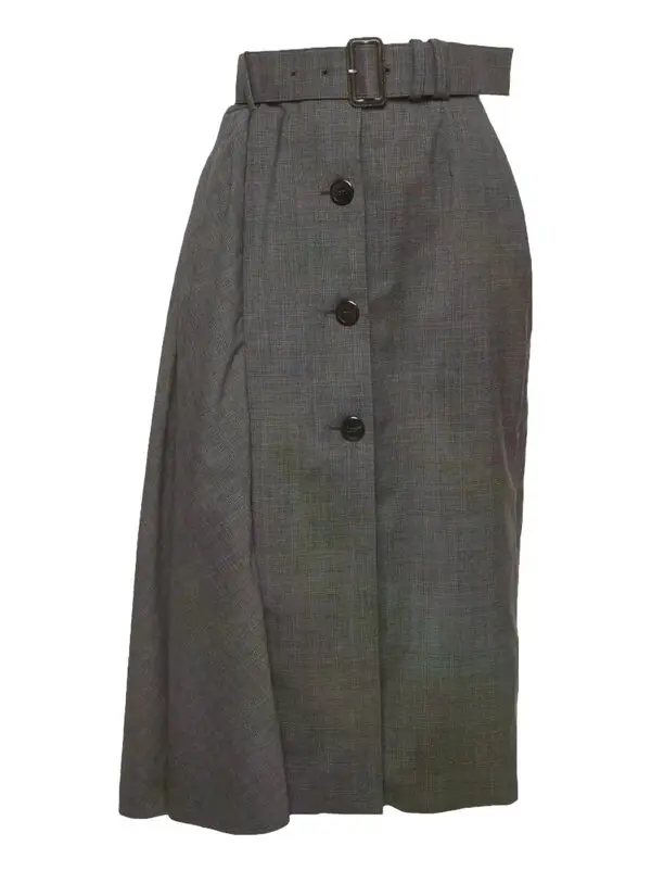 Prada Checked Asymmetrical Midi Skirt - Grey