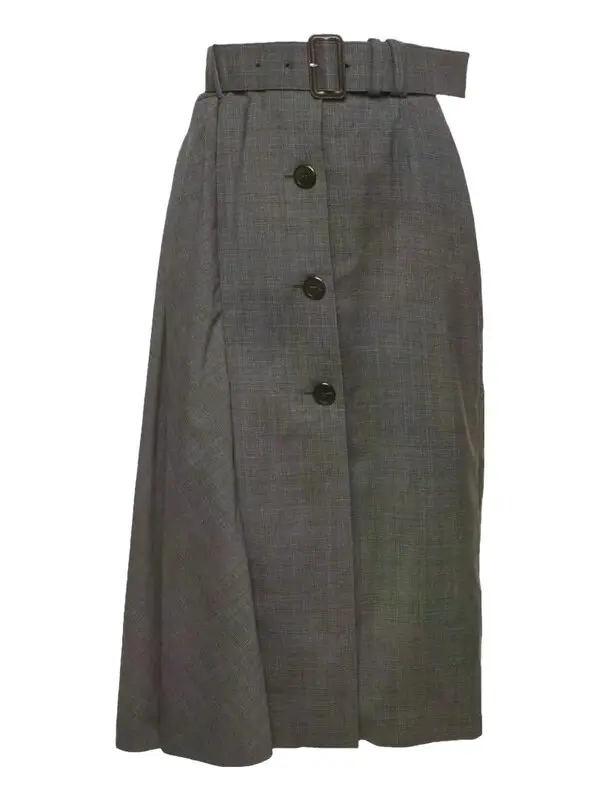 Prada Checked Asymmetrical Midi Skirt - Grey