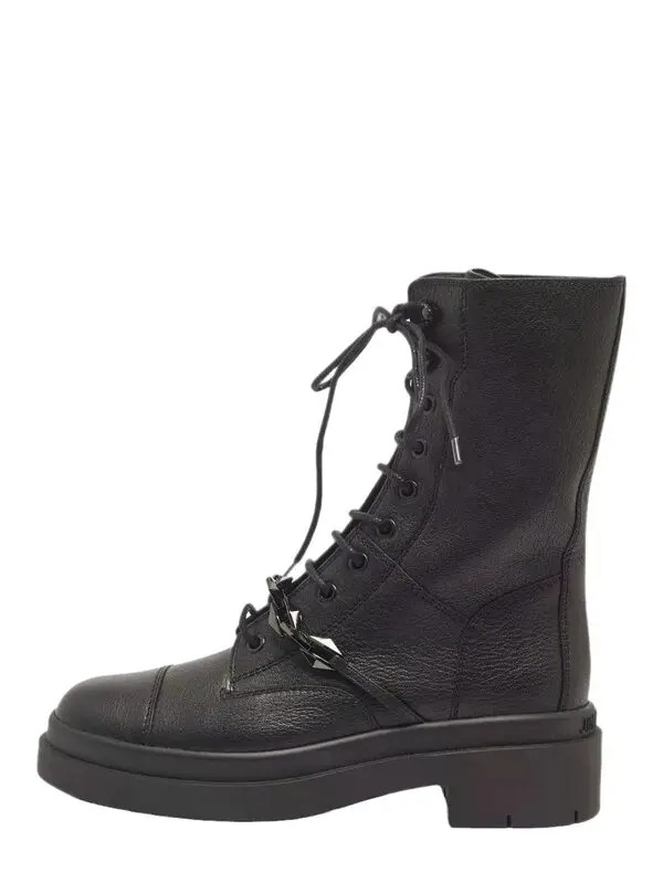 JIMMY CHOO Hatcher Lace-up Combat Boots With Chain Detailing - Black