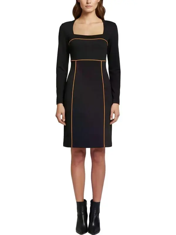 Versace Long Sleeve Mini Dress With Piped Trim - Black