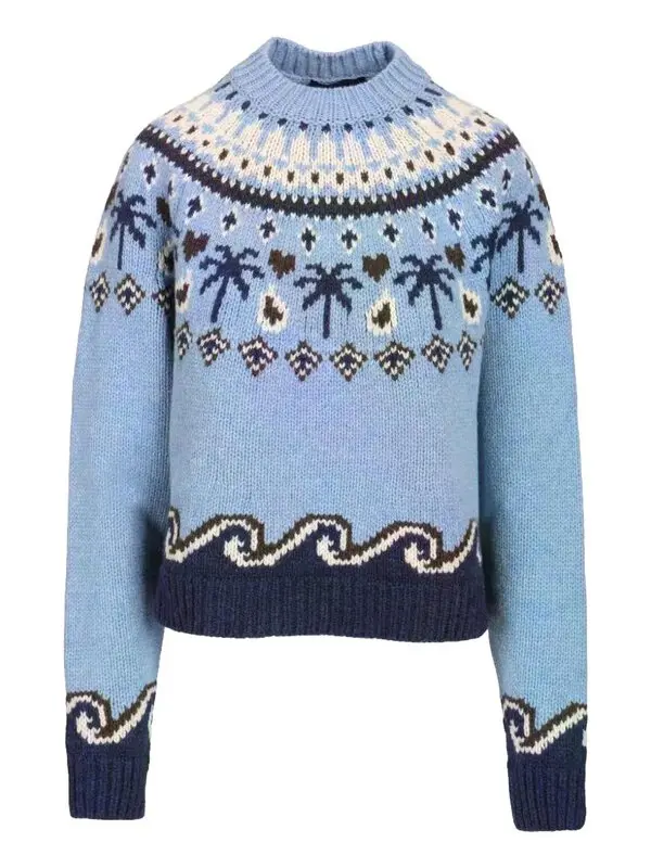 Alanui Fair Isle Palm-tree Sweater - Blue