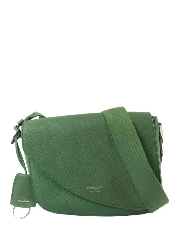 FERRAGAMO Fiamma Grained Leather Messenger Bag - Green