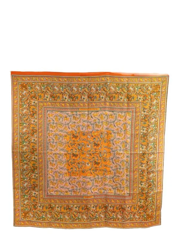 Hermès Chasse En Inde Printed Silk Scarf - Orange